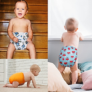 Newborn Cloth Diaper Reusable Adjustable Washable One Size Baby Swim Diapers Baby Girls and Boys Pocket Cloth Diapers Covers Includes 4 Packs Diapers + 4 Incerts +One Wet Bag