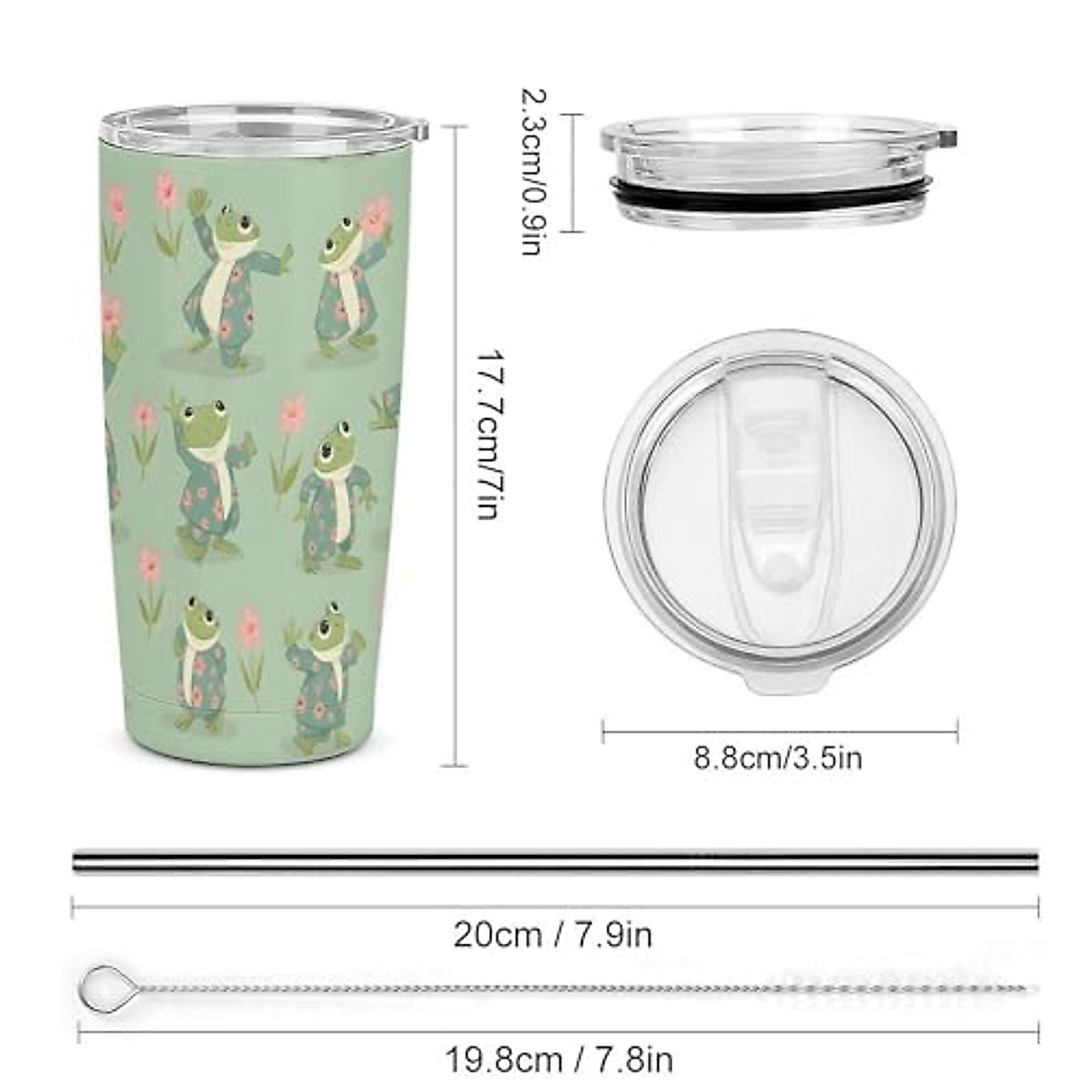 KIOWEIR Cute Frog And Flower Stainless Steel Tumbler 20oz With Lid And Straw, Insulated Tumblers Coffee Cup, Travel Mug for Ice Drink & Hot Beverage for Women Men Boys Girls