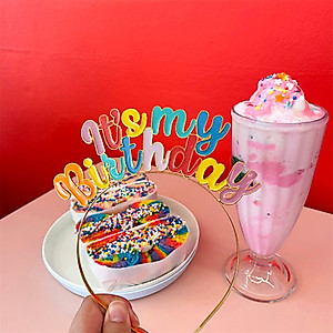 Elehere Birthday Girl Crown Sash Gift Set - Colorful Tiara Headband, Sash for Women, Summer Hair Accessories