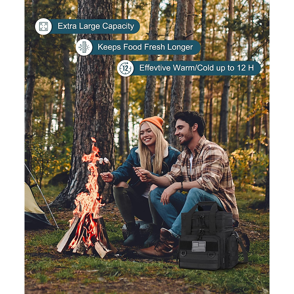 SumeStar Tactical Lunch Box for Men, Expandable Large Insulated Lunch Bag for Adult, Heavy Duty Double Deck Lunch Cooler Bag Leakproof Waterproof Lunch Tote for Work Office Travel - Black