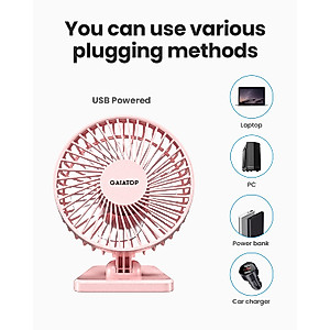 Gaiatop USB Desk Fan, Small But Powerful, Portable Quiet 3 Speeds Wind Desktop Personal Fan, Adjustment Mini Fan Table Fan for Better Cooling, Home Office Car Indoor Outdoor(Pink)