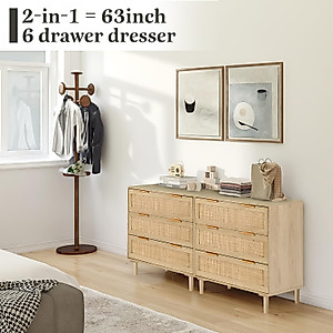 HOPUBUY 3 Drawer Dresser for Bedroom, Oak Rattan Dresser Closet Dressers Chest of Drawers, Light Wood Dresser 3 Drawer Storage Chest for Bedroom, Hallway, Living Room