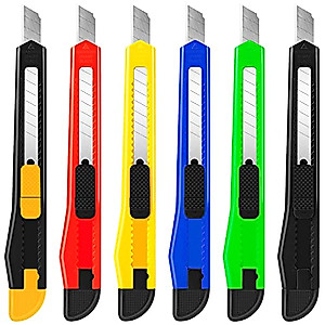DIYSELF 6 Pack Utility Knife, 9mm Wide Box Cutters, Box Cutter Retractable with Snap Off Utility Blades, Sharp Box Opener, Box Knife with Automatic Lock, Boxcutter for Cardboard, Paper, Plastic