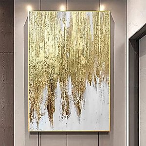 Gold Abstract Canvas Wall Art Gold Foil Modern Textured Artwork Gold Textured Print Abstract Textured Painting Glitter Abstract Wall Art Gold and White Modern Painting Living Room 16x24inch No Frame