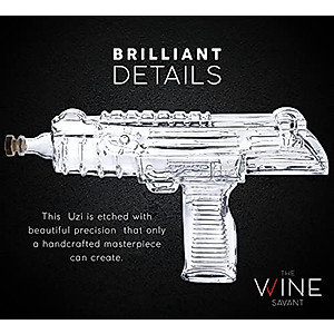 Uzi Submachine Gun Whiskey Gun Decanter and 4 Liquor Glasses - Tik Tok Gun Decanter & Glass Set - Gun Gifts for Men - Whiskey Decanter Set - Bourbon & Scotch Decanter - Firearm Shooting Gifts for Dad