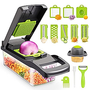 Vegetable Chopper,Senbowe Multifunctional 13-in-1 Food Choppers Onion Chopper Vegetable Slicer Cutter Dicer Veggie chopper with 8 Blades,Colander Basket,Container for Salad Potato Carrot Garlic