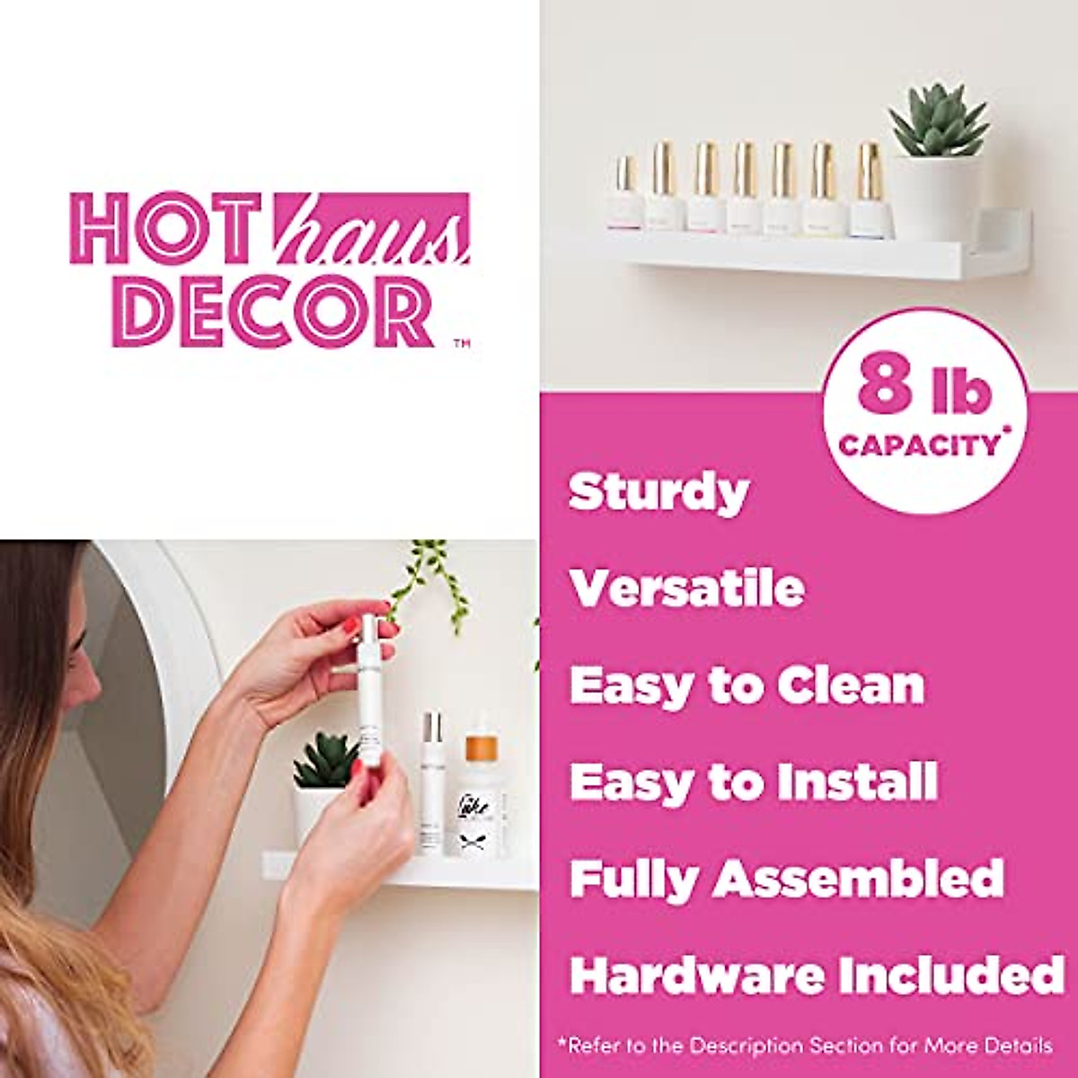 Hot Haus Decor Wall Shelves - Set of 2 White Floating Shelves - 12.75"x3.5"- Essential Oil Storage Wall Shelf - Nursery Bookshelf - Nail Polish Shelf - Spice Rack Floating Shelf - Essential Oil Shelf