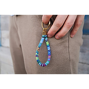 Boho Surfer Key-Chain with golden Key-Ring - Women & Men - Summer Festival Accessories - Cute Handmade Hippie Key Chain (Turquoise)