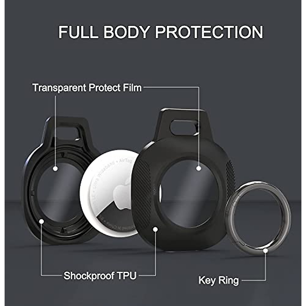 Tieuwant 4-Pack IPX8 Waterproof AirTag Holder Keychain Case