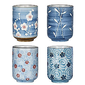 Sunddo Japanese Ceramic Tea Cups 11 oz Blossom Teacups Tea Gifts Set of 4