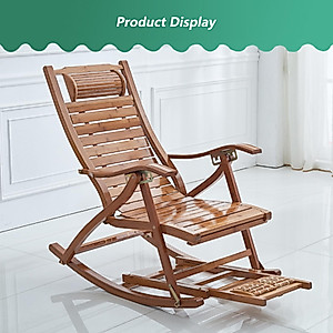 Bamboo Lounge Chair,Foldable Rocking Chair,Garden Deck Chairs for Elderly,Foldable Recliner,Outdoor Rocking Chair,Garden Chair,with Headrest Pillow and Foot Massage Board