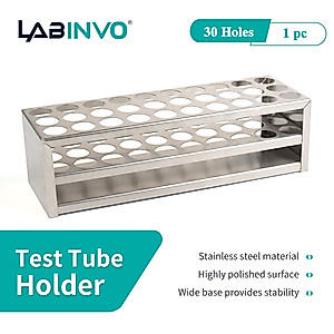 LABINVO 30Holes(3×10) Tube Rack, Suitable for Tubes of Dia.≤18mm,Stainless Steel Test Tube Holder, IN-TTRS30A