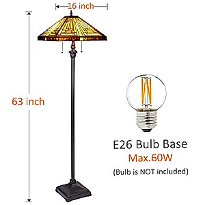 Capulina Tiffany Floor Lamp 2-Light 16 Inches Wide Amber Brown Stained Glass Mission Antique Style Standing Reading Light for Living Room Bedroom Office