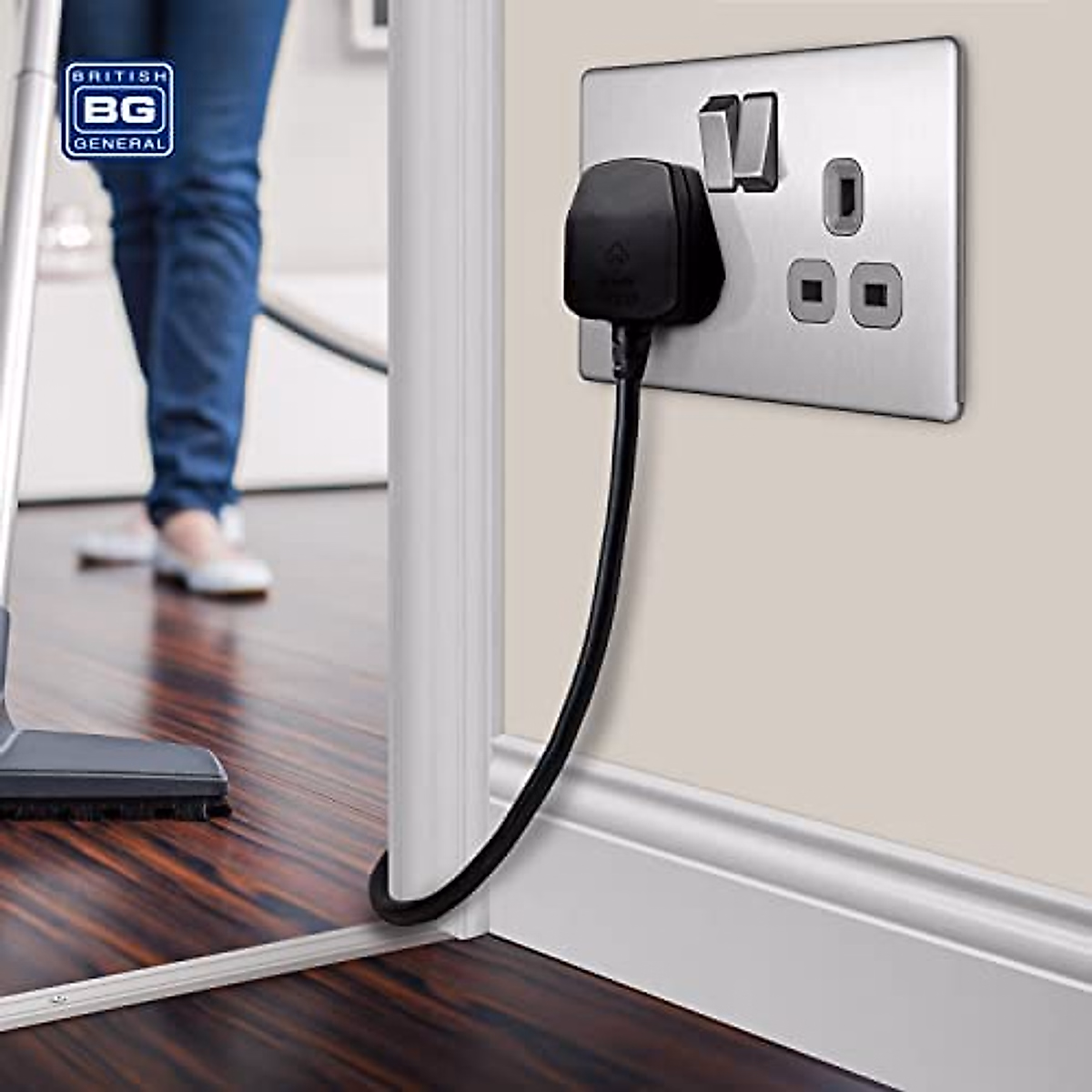 BG Electrical Double Switched Screwless Flat Plate Power Socket, Brushed Steel, 13 Amp