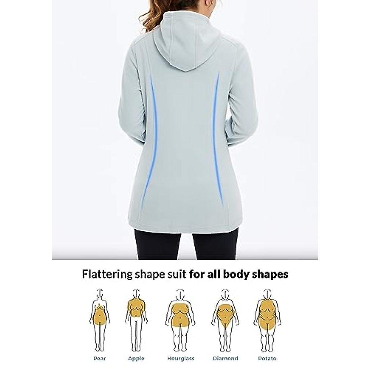 BALEAF Women's Long Fleece Jacket Full Zip Polar Fleece Hoodie Soft Lightweight Winter Coat Light Grey M