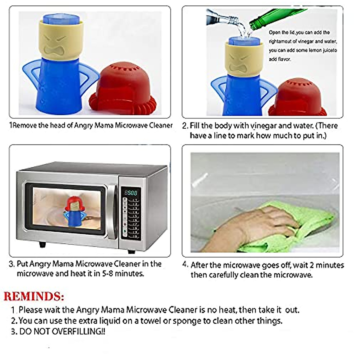 QENJENEM Microwave Cleaner Angry Mama, 2 Pack Mom Microwave Oven Steam Cleaner Easily Clean the Crud in Minutes Using Vinegar and Water for Kitchen, Home with English Manual(blue+green) (green)