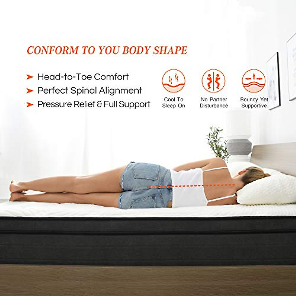 Sweetnight Twilight 10 Inch Mattress in a Box - PillowTop Memory Foam & Inner Springs Hybrid - Sleep Cool, Motion Isolating Individually Wrapped Coils - King