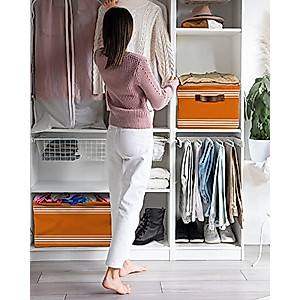 Storage Cubes Organizer with Handles, Thanksgiving Farmhouse Storage Bins Fabric Collapsible Storage Baskets for Shelf Closet Nursery Cloth Organizers Box Orange Fall Stripes 2pcs-15x11x9.5in