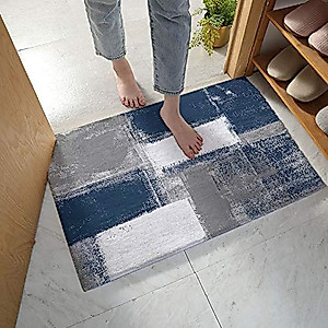 Soft Shag Doormat Blue Grey Geometric Color Blocks,Non Slip Absorbent Mats Microfiber Runner Carpet Oil Painting Modern Abstract Art,Washable Doormats for Indoor Corridor,Kitchen,Bathroom 16x24In