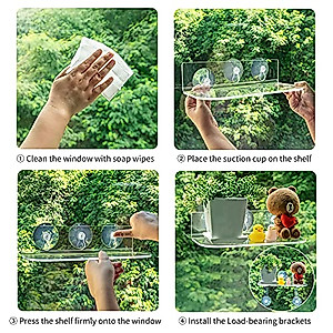NPPLUS Acrylic Suction Cup Shelf, Tool Free Window Plant Shelves With Legs, 12 Inches Clear Acrylic Indoor Ledge Garden Stand with for Growing Herbs, Microgreens, Succulents,Etc.(1 Pack)