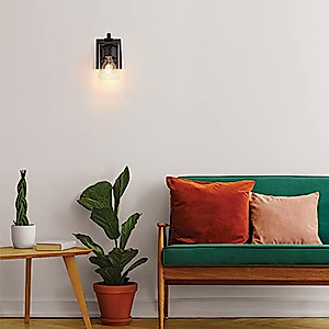 Globe Electric 51856 Wall Sconce Vanity, Matte, Seeded Glass Shade, Dakota (Black, 1-Light)