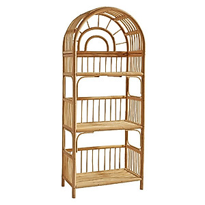 EESHHA Bookcase 4-Tier Arched Bookshelf, Rattan Tall Open Bookcase Storage Shelves, Wood Metal Freestanding Display Rack, Home Decor for Bedroom, Living Room