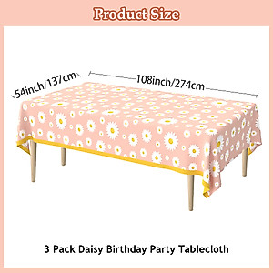 3 Pack Daisy Tablecloth Daisy Flower Birthday Party Decorations for Girls Disposable Plastic Groovy Table Cloth Groovy Retro Hippie Party Table Cover for Weddings Baby Shower Birthday Party Supplies