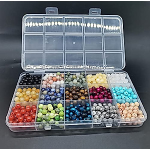 750pcs 6mm Natural Round Stone Beads Real Gemstone Beading Loose Gemstone Hole Size 1mm Smooth Beads for Bracelet Necklace Earrings Jewelry Making,Box Packed(15 Colors-3,6mm)