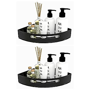 METALCROMO 2-Pack Shower Shelves for Tile Walls, No Drilling Required Stainless Steel Corner Shower Caddy for Shampoo Conditioner, Bathroom Organizer No Drilling (Black)
