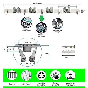 Mokife Mop Broom Holder Wall Mount Heavy Duty Adhesive Tools Organizer Rack Stainless Steel with 4 Positions 5 Hooks for Utility Room, Garage, Laundry, Garden, Kitchen, Bathroom, Toilet and Office