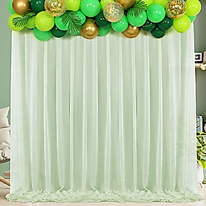 Sage Green Backdrop Curtains for Parties, 10ft x 7ft Wrinkle-Free Sheer Chiffon Fabric Party Curtain Drapes for Wedding Birthday Party