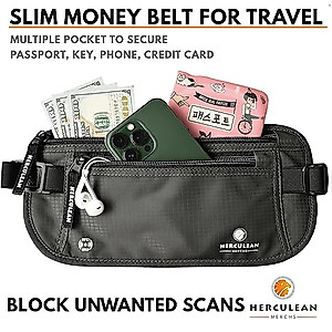 Herculean money belt for travel - RFID slim passport holder travel wallet hidden pouch under clothes to protect your information and money travel fanny pack for men/women bag travel essentials