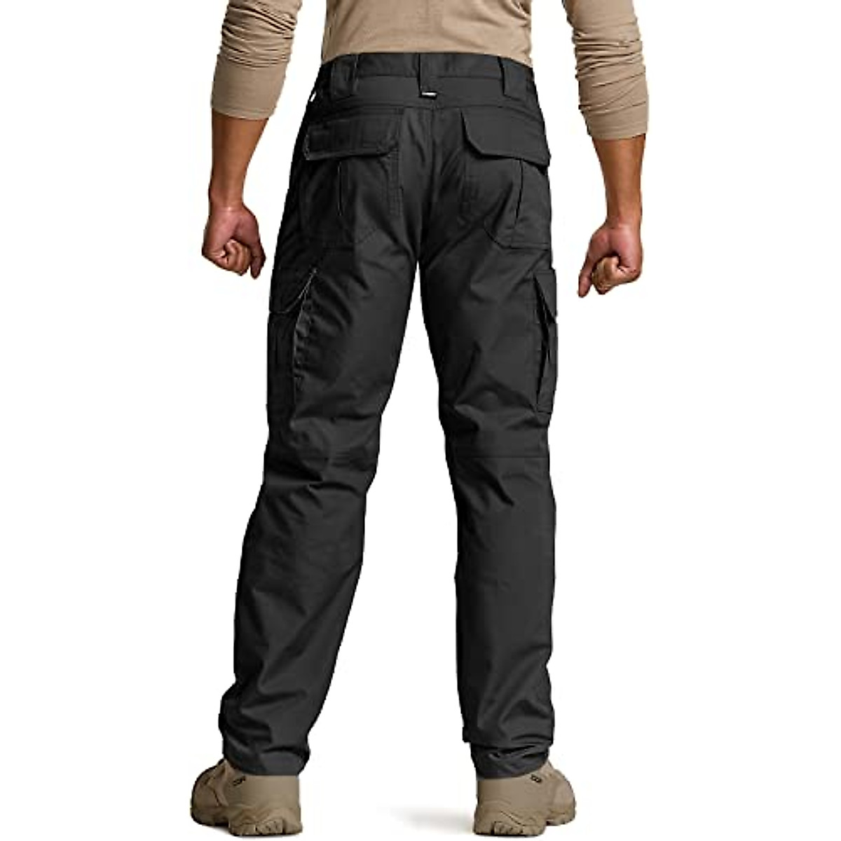CQR Men's Tactical Pants, Water Resistant Ripstop Cargo Pants, Lightweight EDC Work Hiking Pants, Outdoor Apparel, Duratex Black, 46W x 30L
