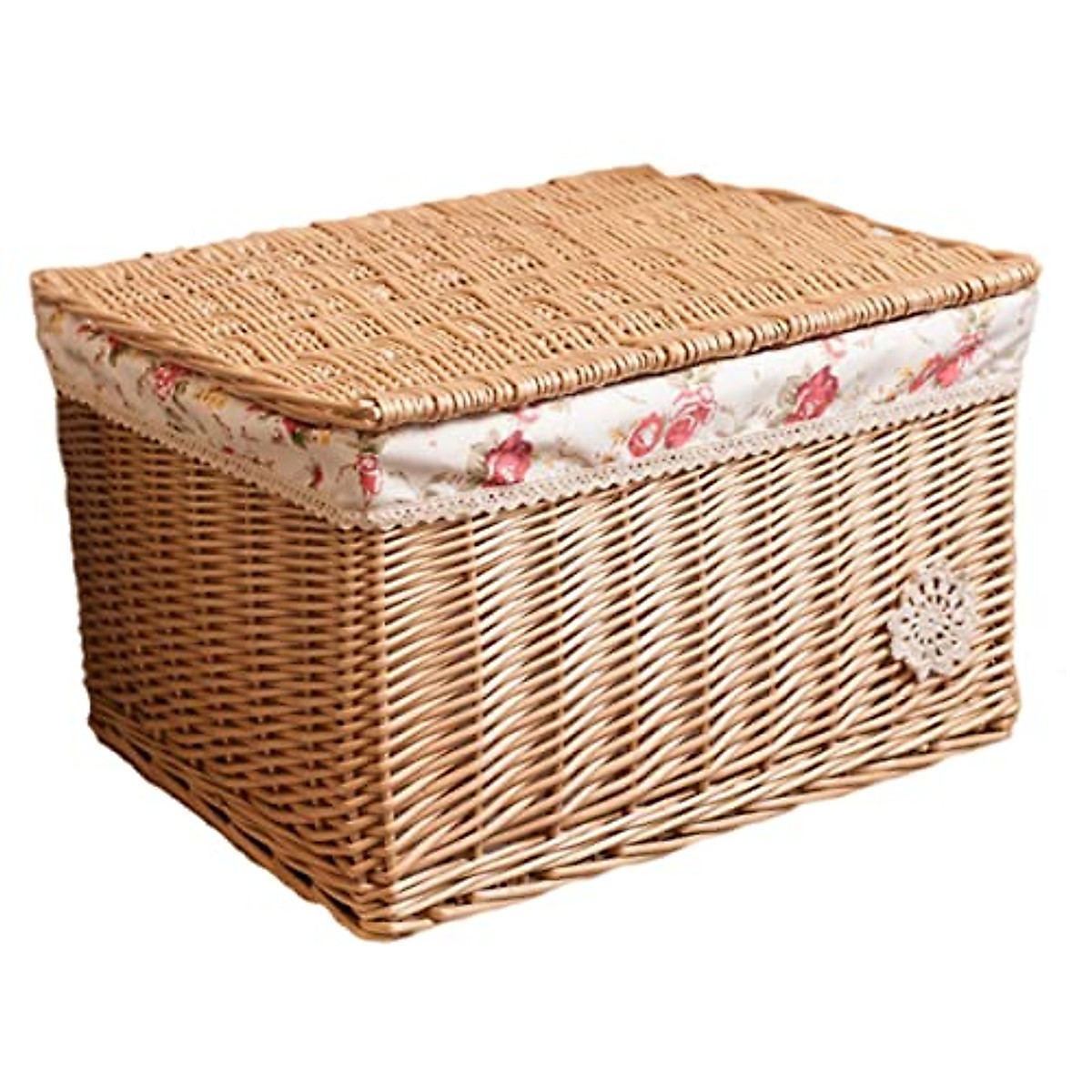 COLLBATH 2pcs box Rattan Woven Clothes Bedroom and Bathroom Liner Desktop Storage Flower Rectangular for with Container Printed Clo Bin Cosmetic Lid Cube Rectangle Organizer Wicker