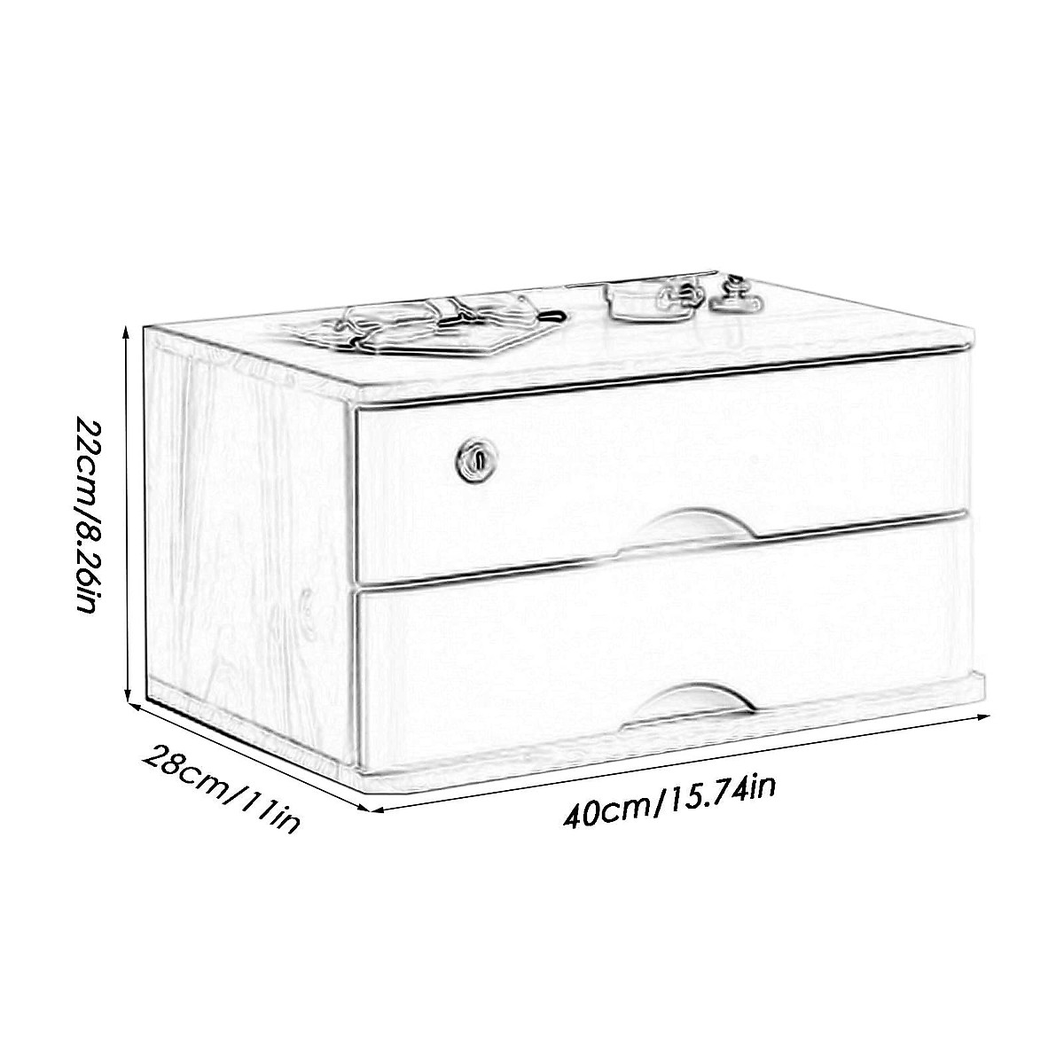 YUZDNM Desktop File Cabinet - Solid Wood Storage Box, Wooden Desktop Storage Box with Lockable Drawers, Office Supplies A4/Receipt File Organizer, 2 Layer Flat File Cabinet with Lock (Color : B)