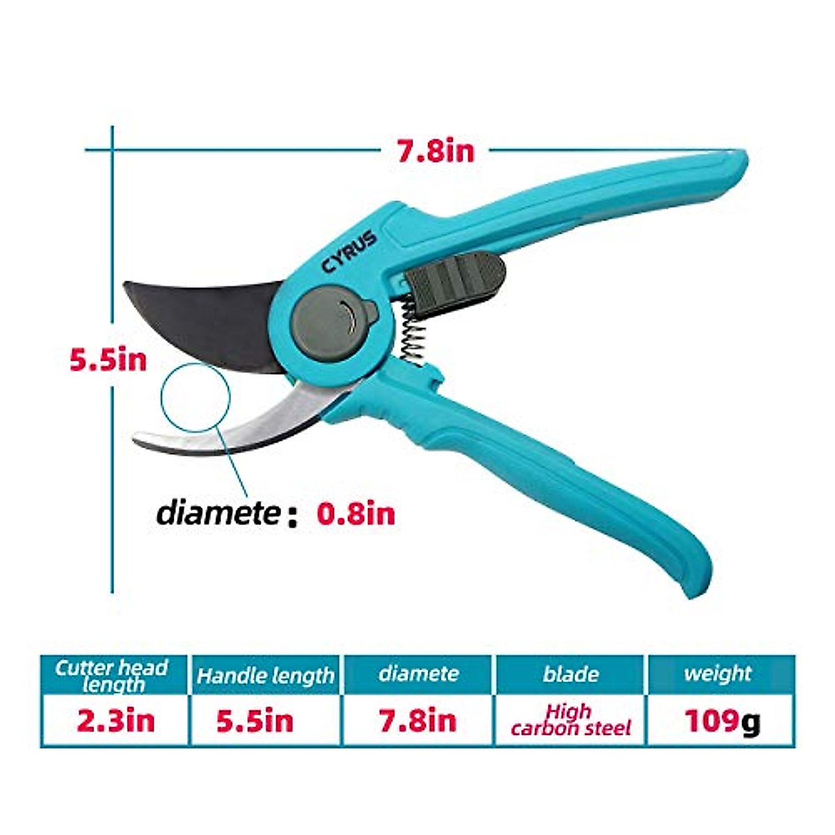 Pruning Shears for Gardening 8”Stainless Steel Gardening Hand Pruner, Bypass Pruning Shears Steel Blades with Adjustable Up to 5/8" Cut, Non-stick Coating