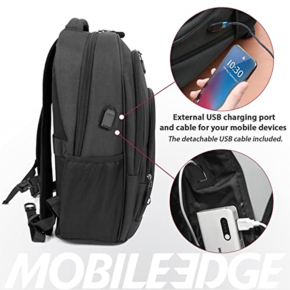 Mobile Edge Commuter Laptop Backpack for Men and Women, 16 Inch Computer Bag for Travel, Work, Commuting, with USB Charging Port, Lightweight, Black