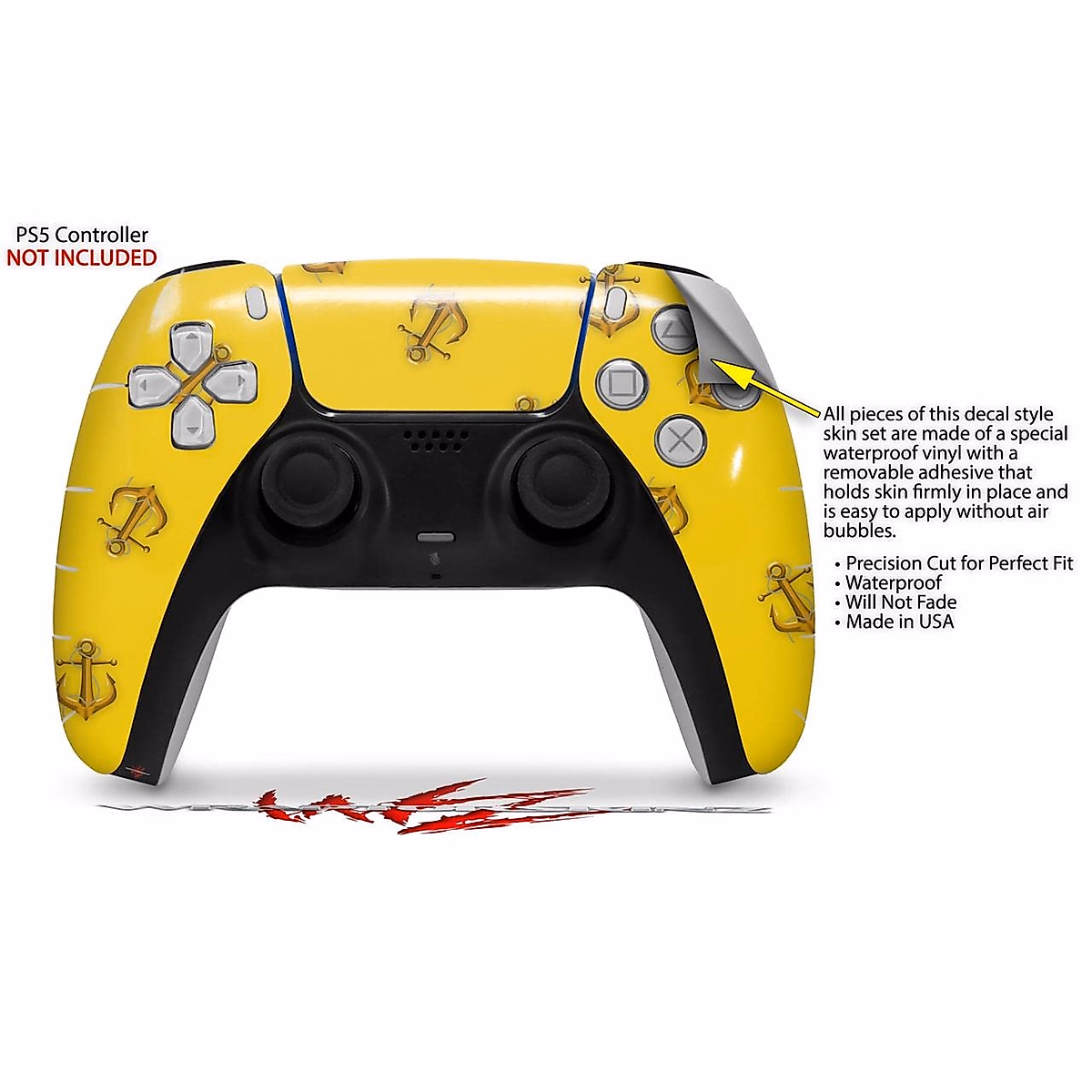 WraptorSkinz Skin Wrap compatible with Sony PS5 DualSense Controller Anchors Away Yellow (CONTROLLER NOT INCLUDED)