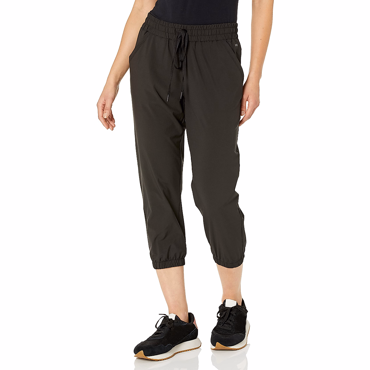 Amazon Essentials Women's Performance Stretch Woven Crop Jogger Pant, Black, Large
