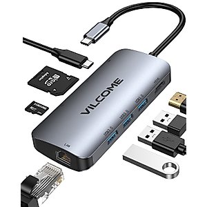 vilcome USB C Hub Adapter, 8-in-1 USB C Adapter,with 4K USB C to HDMI,SD/TF Card Reader and Ethernet,3 USB 3.0 Ports,87W Power Delivery,for MacBook Pro, iPad Pro 2019/2018, Pixelbook, XPS, and More