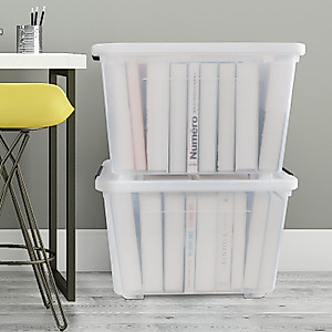 Julyeen 42 L Clear Latching Storage Bin with Lid, 4 Packs Large Plastic Storage Boxes on Wheels