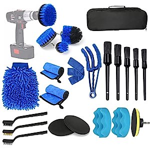 Car Cleaning Kit, 23pcs Interior Detailing Kit Detailing Brush Set Car Wash Set,Auto Drill Brush Set,Car Detailing Brushes for Cleaning Wheels,Dashboard,Interior,Exterior,Leather,Air Vents,Emblems