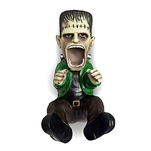 DWK Frankenstein Wine Bottle Holder | Countertop Rack Wine Holders | Horror Kitchen Wine Decorations Theme Sets | Cute Goth and Cool Mom Gifts - 10.5"