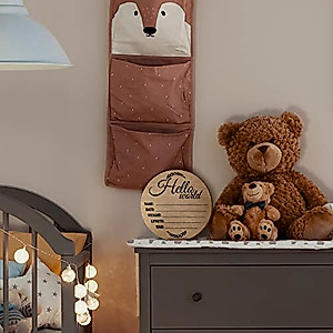 Birth Announcement Sign Baby Announcement Sign Wooden Newborn Sign Baby Name Sign Round Wood Plaque with Black Paint Marker for Baby Name and Birth Detail, 7.87 Inch (Brown)