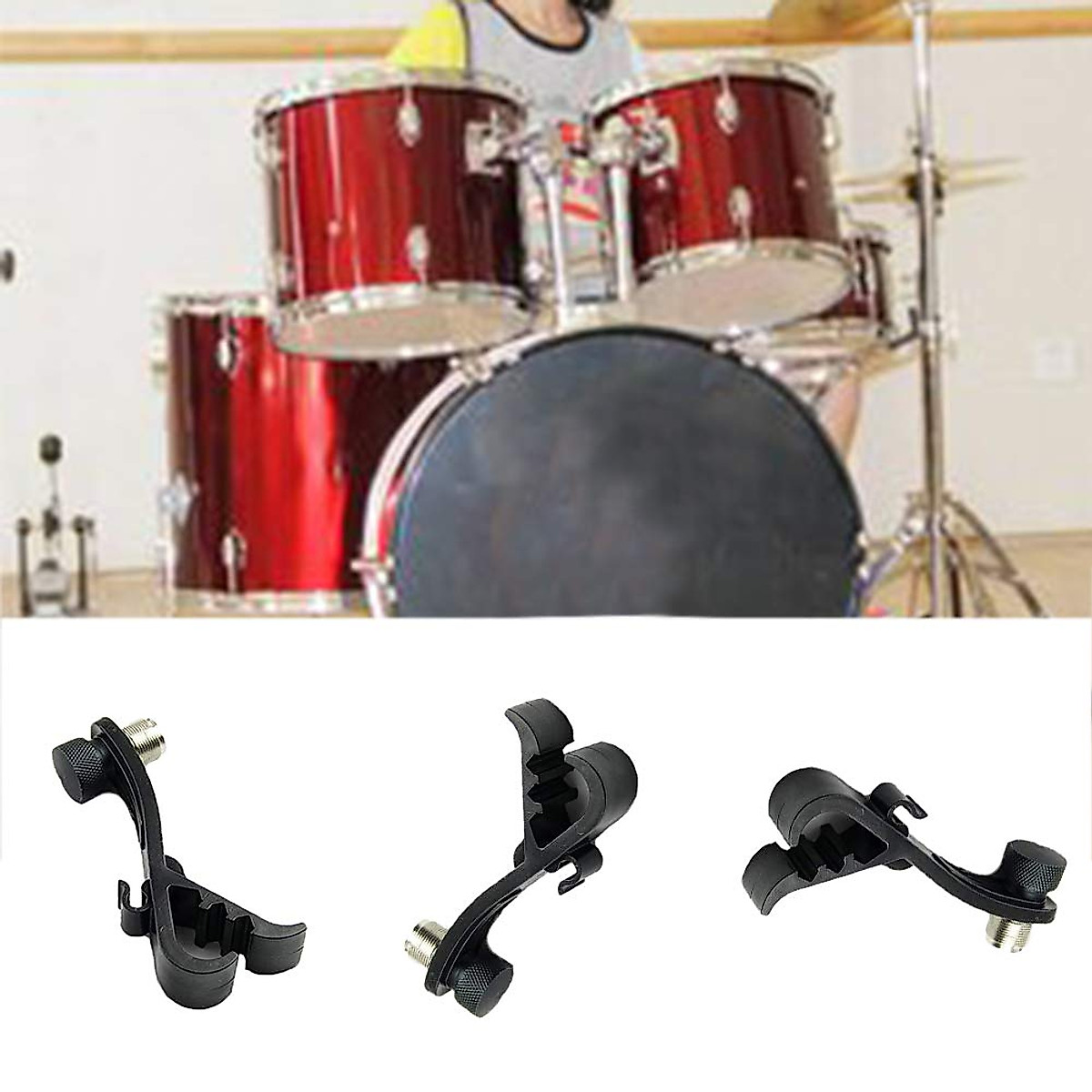 iayokocc Shockproof Drum Rim Microphone Clip, Microphone Shockproof Clip for Microphone Clamps Holder with Groove Gear(Black)
