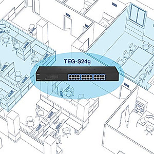 TRENDnet 24-Port Unmanaged Gigabit 10/100/1000 Mbps GREENnet Metal Housing Switch, 48 Gbps Switching Fabric, Fanless, Rack Mountable, TEG-S24G