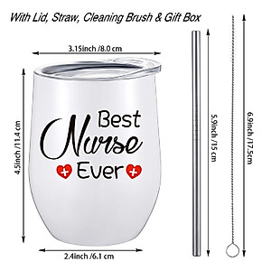 Nurse Gifts for Women, Best Nurse Ever, Thanksgiving Christmas Birthday, 12 oz Stainless Steel Nurse Travel Wine Tumbler with Lid, Straw and Gift Box