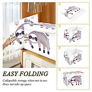 Sloth Heart Storage Bins with Lids for Organizing Lidded Home Storage Bins with Handles Oxford Cloth Storage Cube Box for Bed Room
