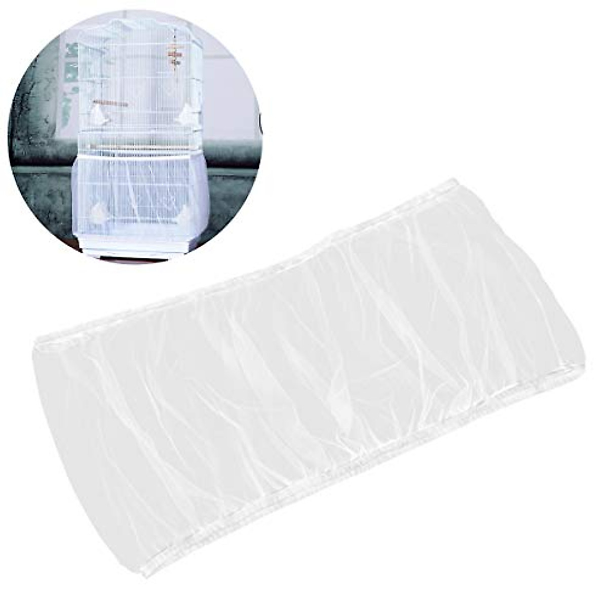 UEETEK Bird Cage Skirt Mesh Bird Cage Seed Catcher Guard Net Cover White Size L