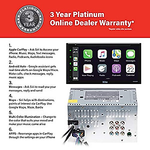 BOSS Audio Systems Elite BV900ACP Car Multimedia Player with Apple CarPlay-Android Auto - Double Din, 6.75 Inch Capacitive Touchscreen, Bluetooth, DVD, CD, USB, Aux, AM FM